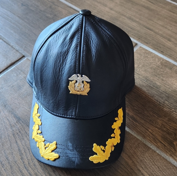 Accessories | Vintage Leather Merchant Marine Ball Cap Usa Military 8s ...